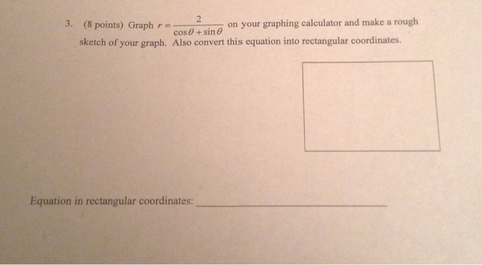 Solved Graph r=2/cos theta+sin theta on your graphing | Chegg.com