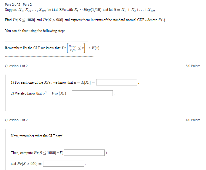 Solved Part 2 of 2- Part 2 Suppose Xi , x. . . . , ??00 be | Chegg.com
