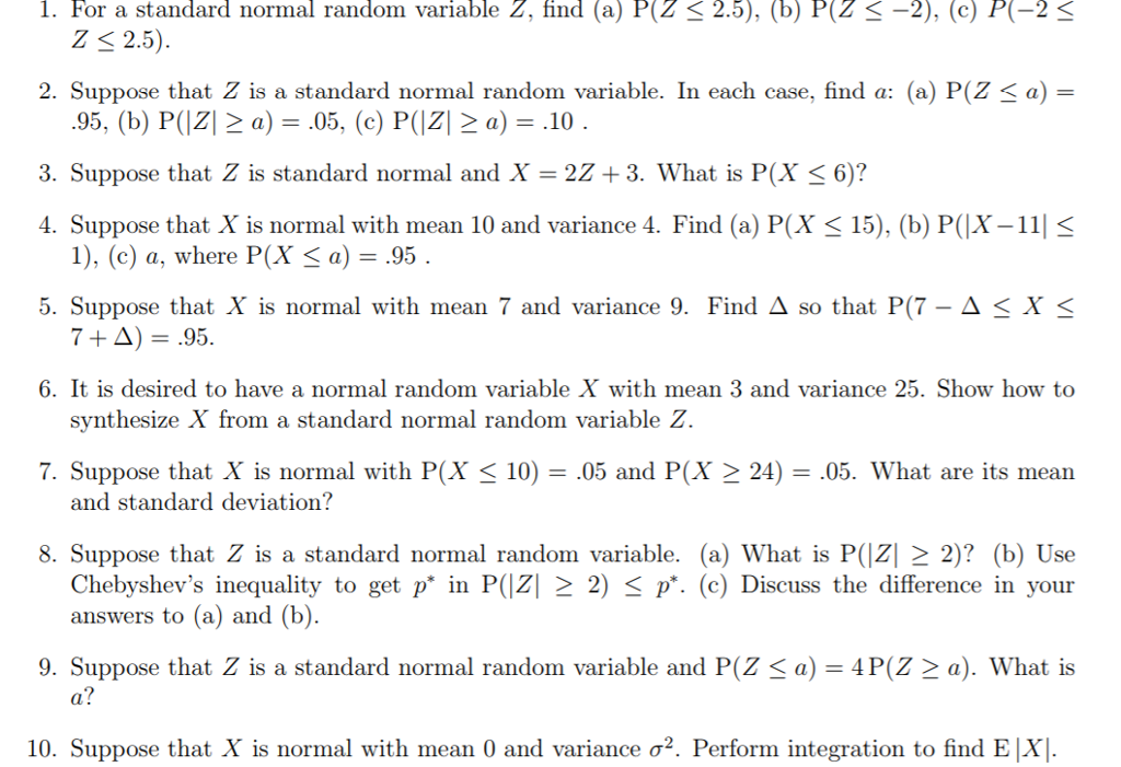 Solved 1. For a standard normal random variable Z, find (a) | Chegg.com
