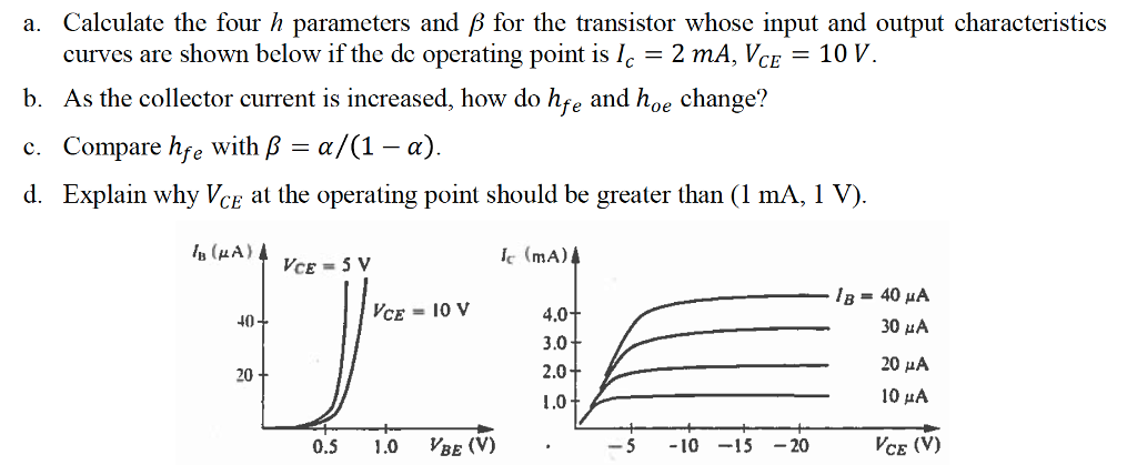 Solved Calculate the four h parameters and beta or the | Chegg.com