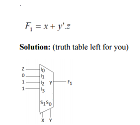 Solved Construct a truth table: F_1 = x + y'.z Solution: | Chegg.com