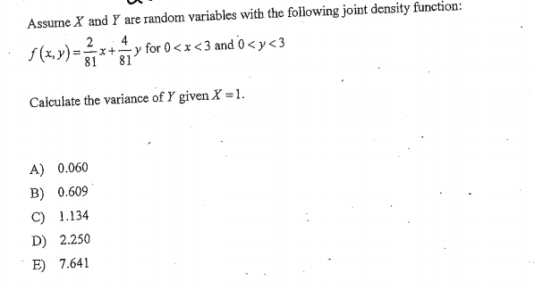 Solved Assume X and Y are random variables with the | Chegg.com