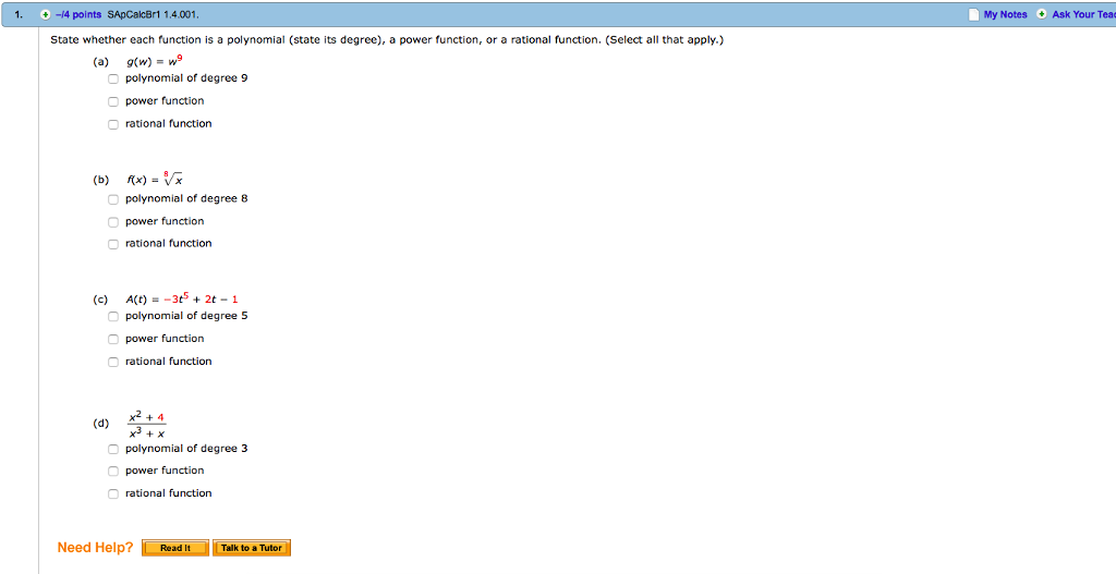 Solved State whether each function is a polynomial (state | Chegg.com