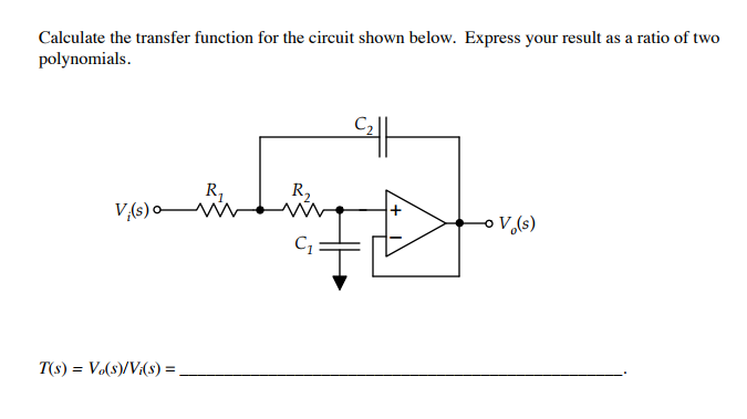 Solved Calculate the transfer function for the circuit shown | Chegg.com