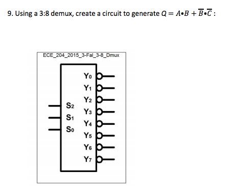 Solved Using a 3:8 demux, create a circuit to generate Q = A | Chegg.com