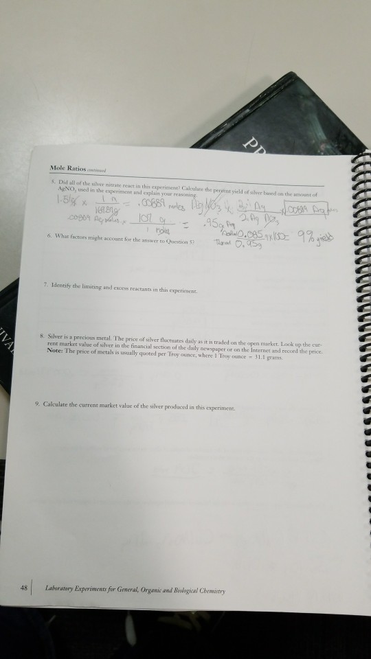 Solved 9 Laboratory Report Mole Ratios Mass of silver | Chegg.com