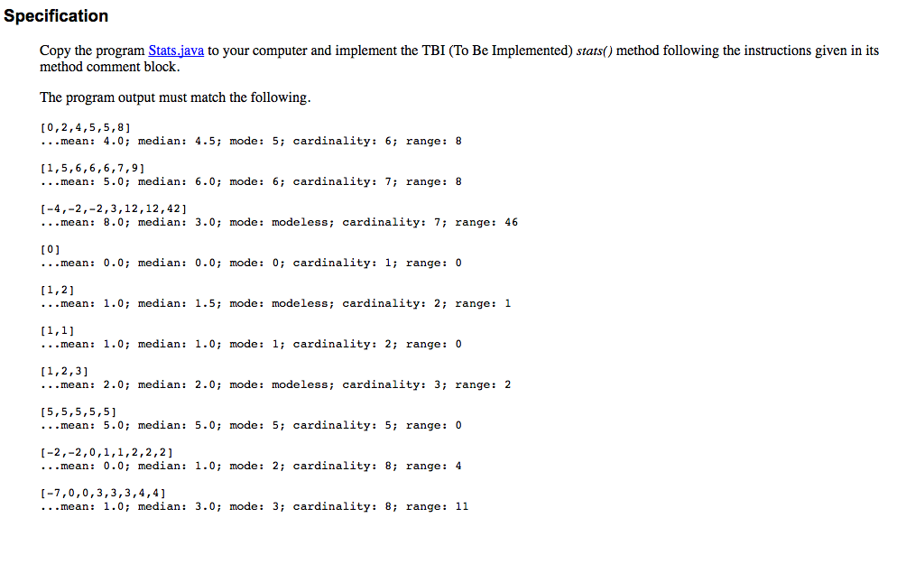 Solved Specification Copy the program Stats.java to your | Chegg.com