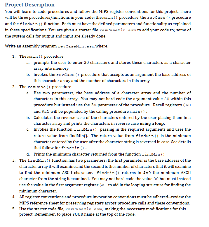 Project Description You will learn to code procedures | Chegg.com