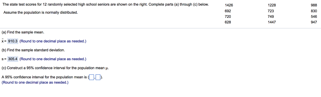 Solved The state test scores for 12 randomly selected high | Chegg.com