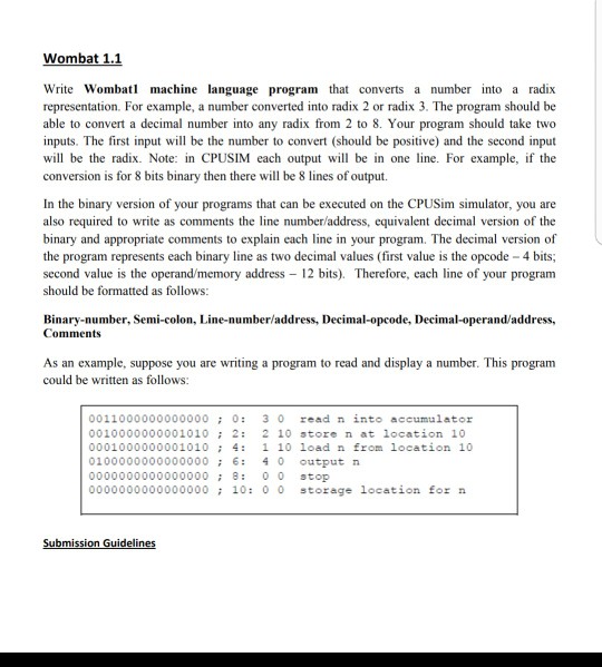 Solved Wombat 1.1 Write Womba machine language program that | Chegg.com