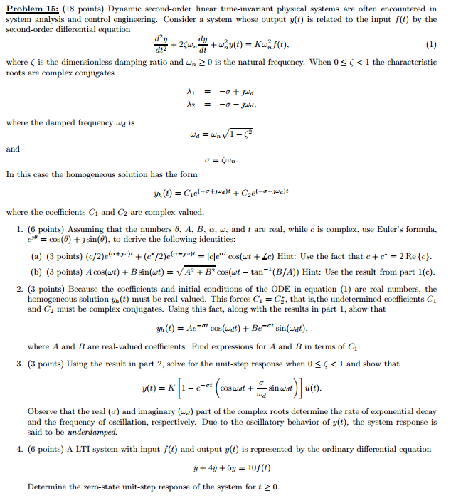 Solved Dynamic second-order linear time-invariant physical | Chegg.com