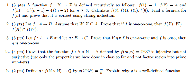 Solved A function f: N rightarrow Z is defined recursively | Chegg.com