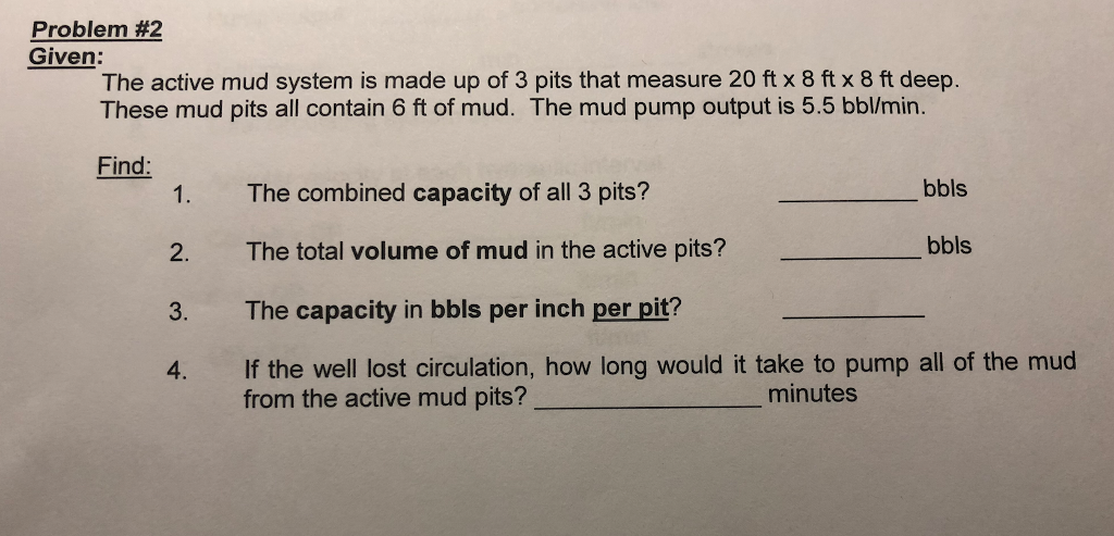Solved find the combined of all 3 pit, total mud volume .... | Chegg.com