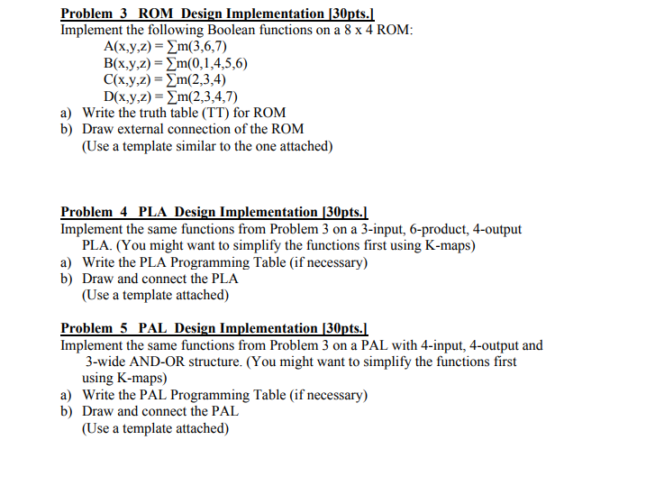Problem 3 ROM Design Implementation [30pts Implement | Chegg.com Problem 3 ROM Design Implementation [30pts Implement | Chegg.com