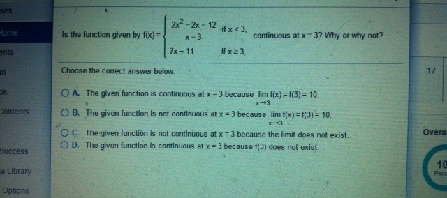 Solved Determine Whether The Function Is Continuous Over The