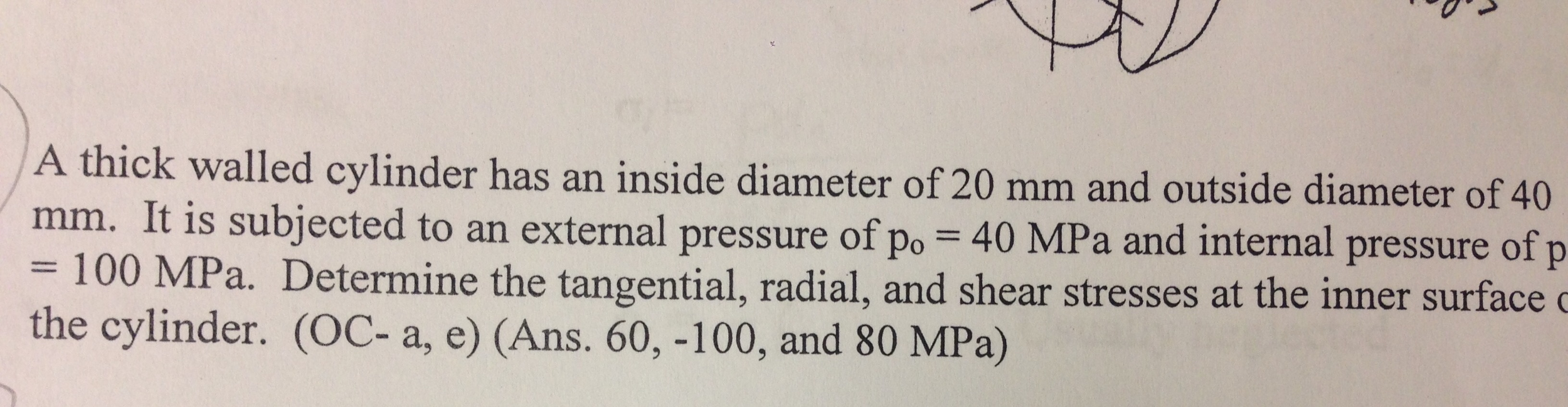 Solved A thick walled cylinder has an inside diameter of 20 | Chegg.com