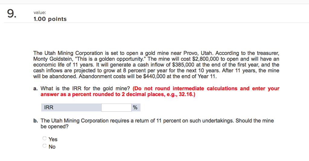 Solved The Utah Mining Corporation is set to open a gold | Chegg.com Solved The Utah Mining Corporation is set to open a gold | Chegg.com