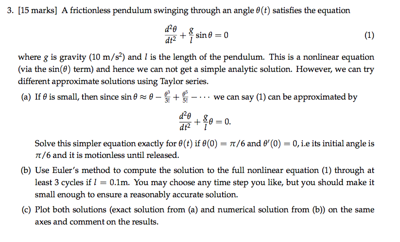 Solved A frictionless pendulum swinging through an angle | Chegg.com