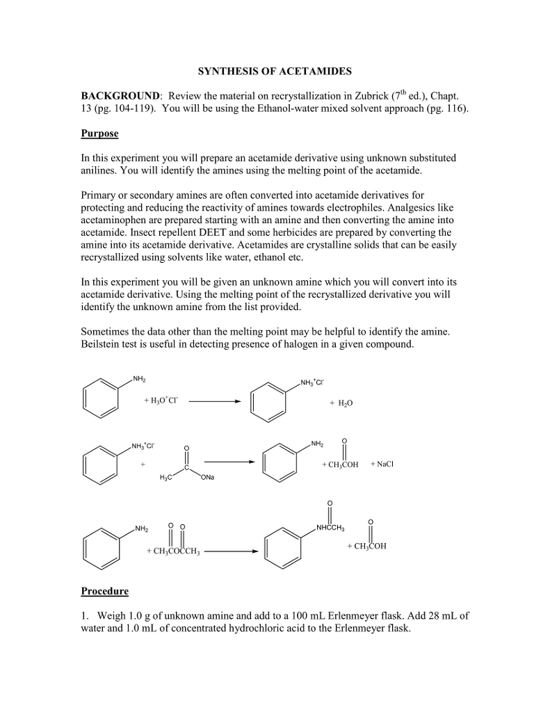 Solved SYNTHESIS OF ACETAMIDES BACKGROUND: Review the | Chegg.com