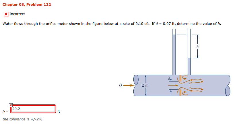 Solved Chapter 08, Problem 122 Incorrect water flows through | Chegg.com Solved Chapter 08, Problem 122 Incorrect water flows through | Chegg.com