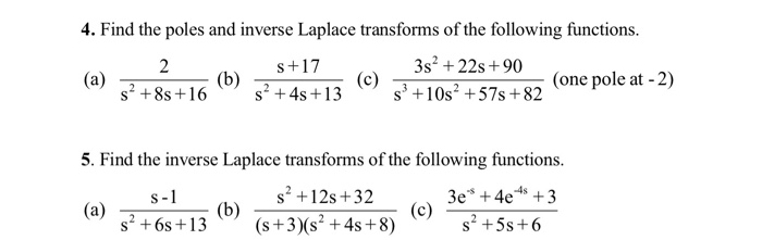 Solved Find the poles and inverse Laplace transforms of the | Chegg.com