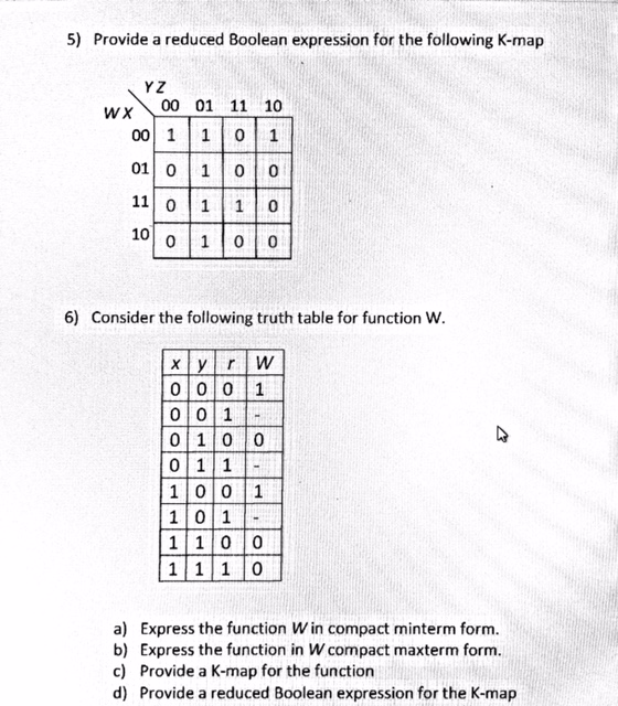 Solved 5) Provide a reduced Boolean expression for the | Chegg.com
