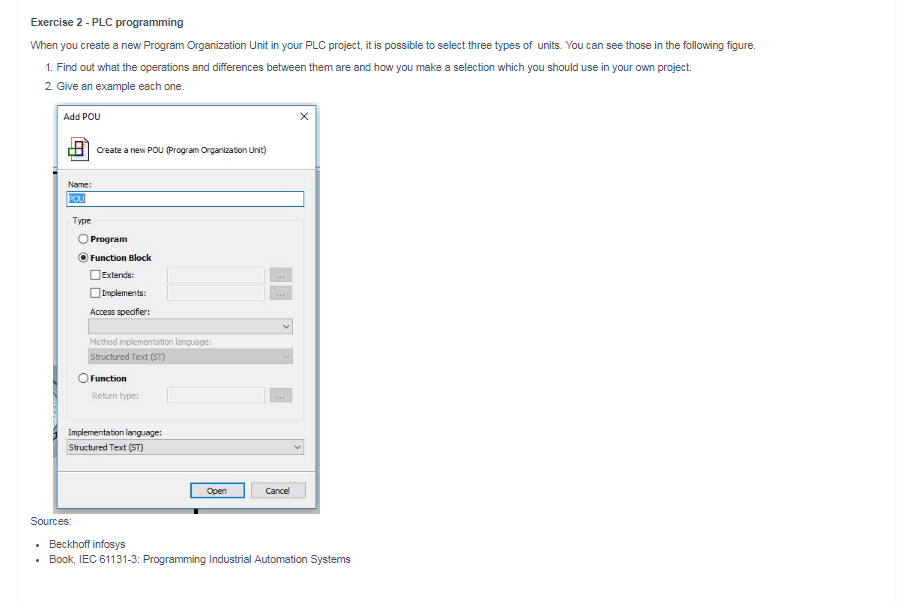 Solved Exercise 2 - PLC programming When you create a new | Chegg.com