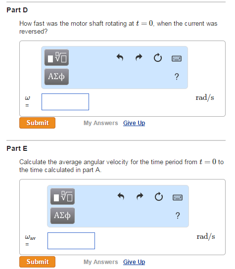 Solved At t=0 the current to a dc electric motor is | Chegg.com
