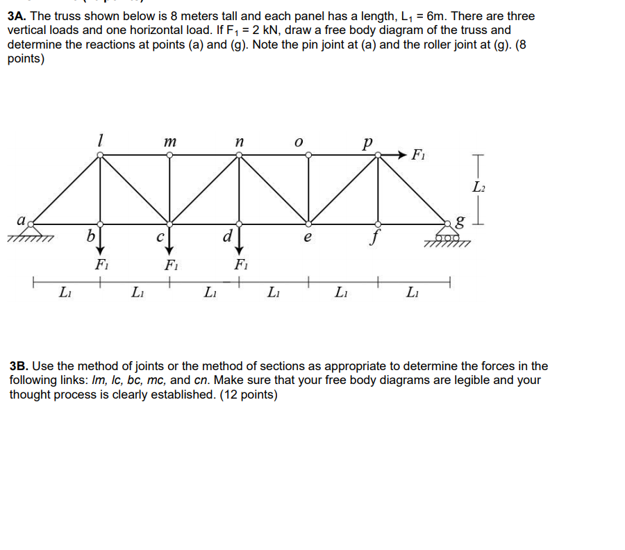 Solved 3A. The truss shown below is 8 meters tall and each | Chegg.com