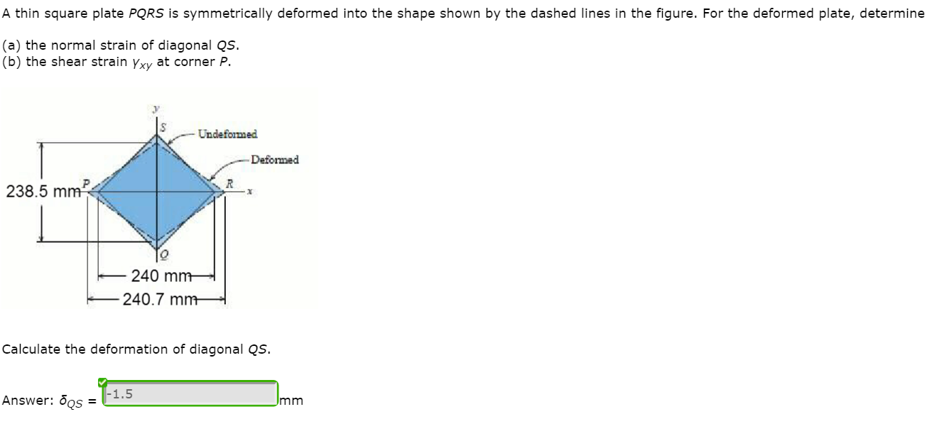 Solved A thin square plate PQRS is symmetrically deformed | Chegg.com
