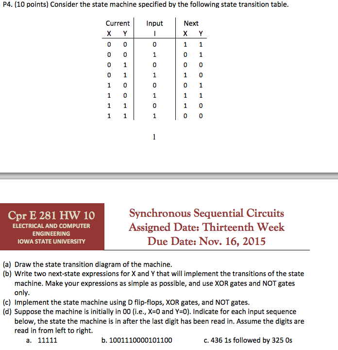 Solved Consider the state machine specified by the following | Chegg.com
