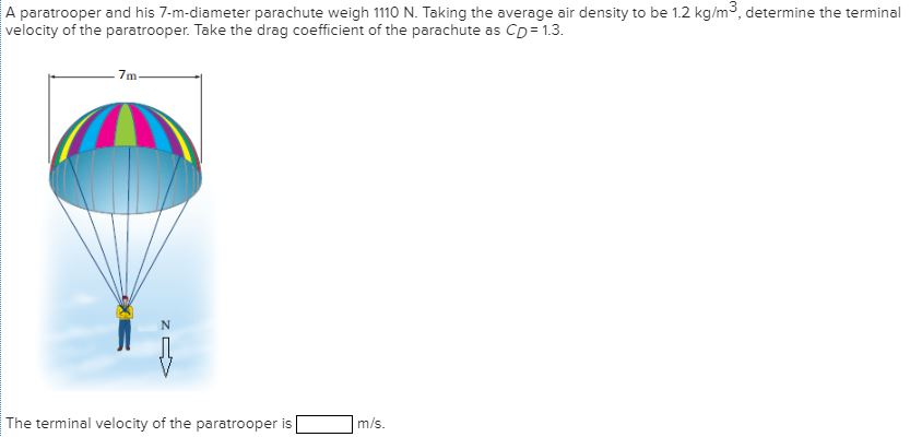 Solved A paratrooper and his 7-m-diameter parachute weigh | Chegg.com