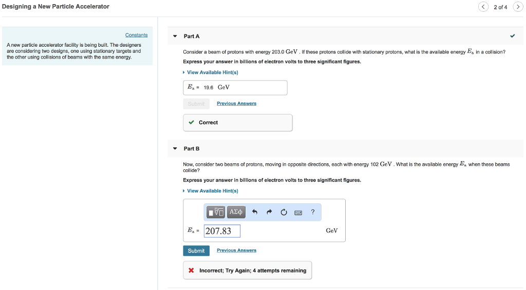 Solved Designing a New Particle Accelerator Constants Part A | Chegg.com