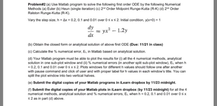 Solved Use Matlab program to solve the following first order | Chegg.com