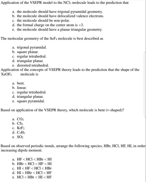 Solved Application of the VSEPR model to the NCl3 molecule | Chegg.com