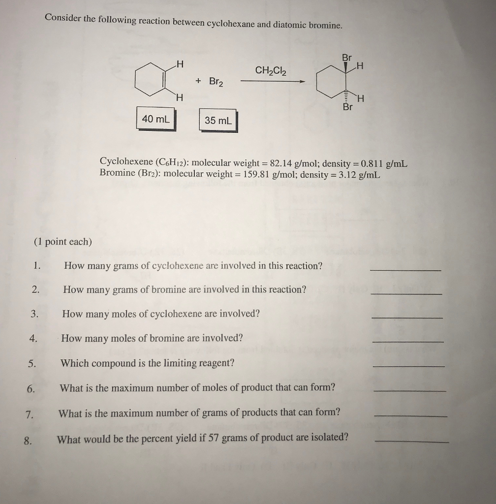 Solved Consider the following reaction between cyclohexane | Chegg.com