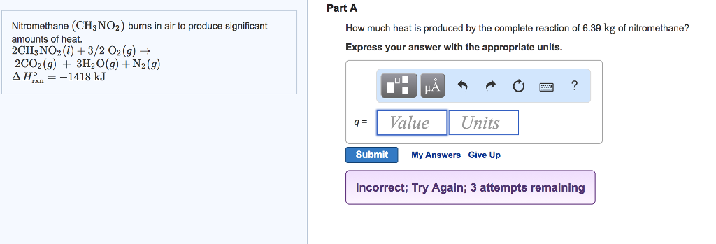 Solved Part A Nitromethane (CH3NO2) burns in air to produce | Chegg.com