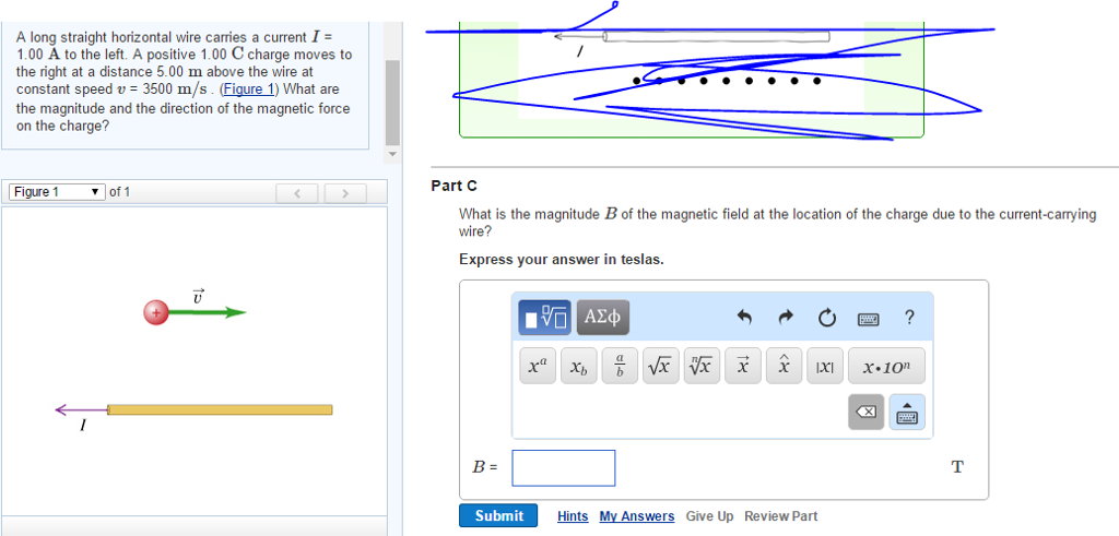 Solved A long straight horizontal wire carries a current | Chegg.com