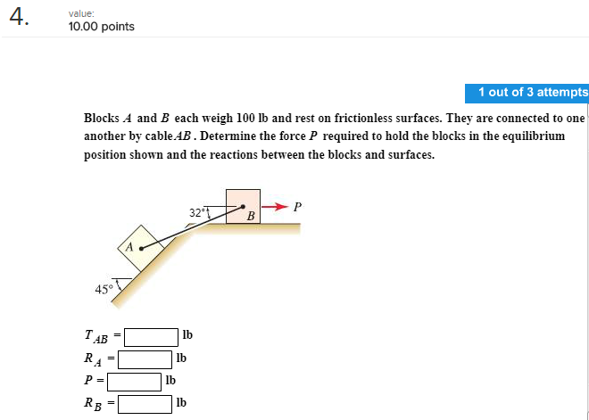 Solved 10.00 points 1 out of 3 attempts Blocks A and B each | Chegg.com