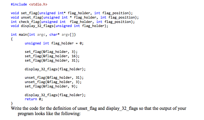 Solved #include d set flag(unsigned int* fı void unset | Chegg.com