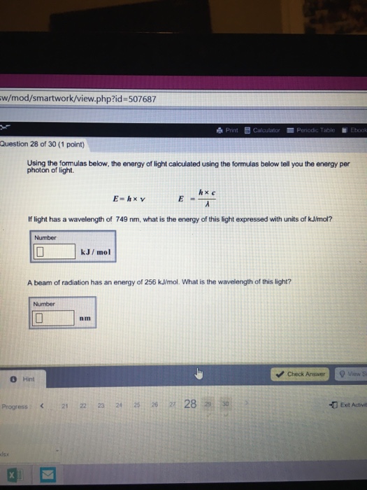 Solved Using the formulas below, the energy of light | Chegg.com