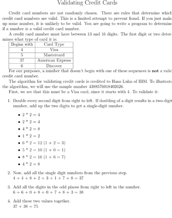 Solved Validating Credit Cards Credit Card Numbers Are Not 