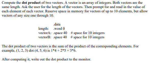 Compute the dot product of two vectors. A vector is | Chegg.com