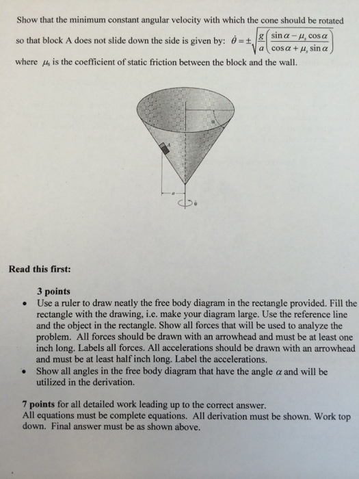 Show that the minimum constant angular velocity with | Chegg.com