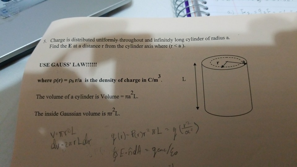 Solved 5. Charge is distributed uniformly throughout and | Chegg.com