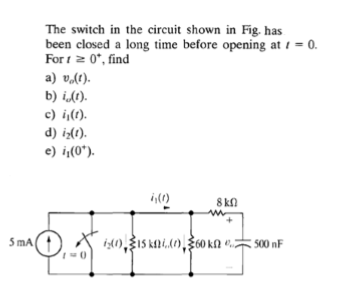Solved The switch in the circuit shown in Fig, has been | Chegg.com