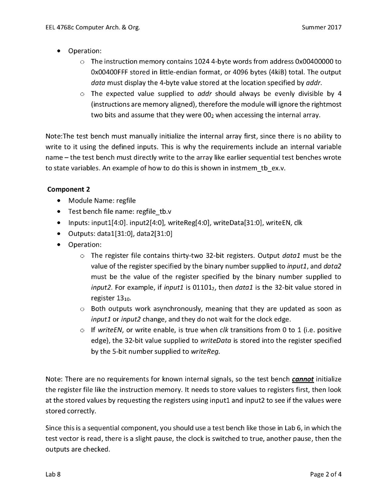 EEL 4768c Computer Arch. & Org. Summer 2017 | Chegg.com