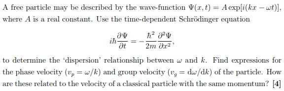 Solved A free particle may be described by the wave-function | Chegg.com