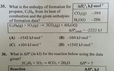Solved What is the enthalpy of formation for propane, | Chegg.com