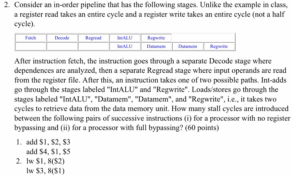 Solved 2. Consider an in-order pipeline that has the | Chegg.com